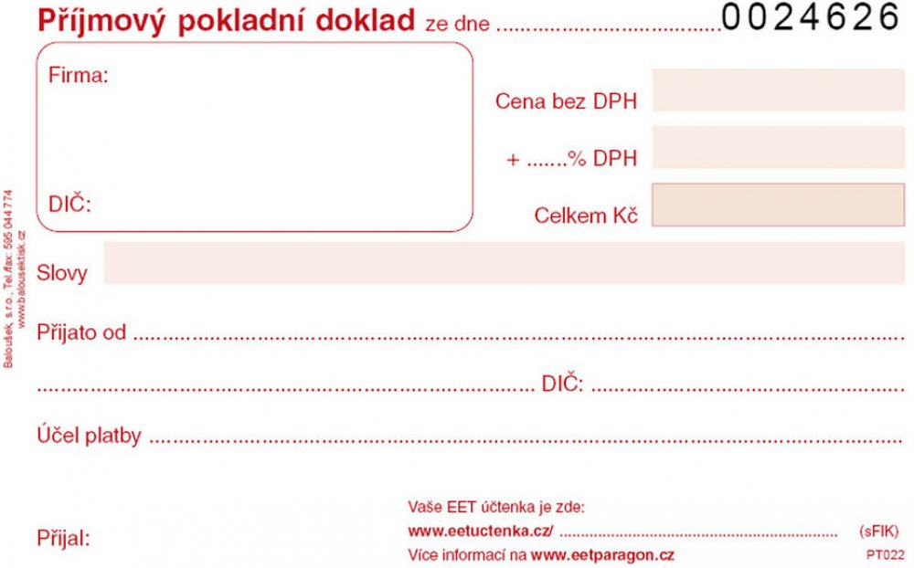 Baloušek Tisk PT022 Příjmový pokladní doklad A6 samopropisovací, 1 1 ...