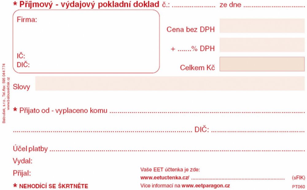 Baloušek Tisk PT060 universální příjmový, výdajový pokladní doklad, A6 ...