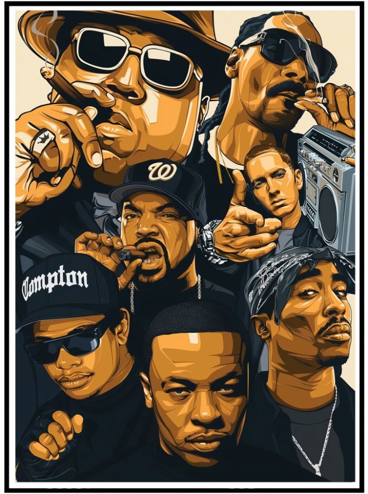 Hudební plakát Rap Hip Hop, Dr. Dree, Snoop Dogg, Big Smoke,Eminem ...