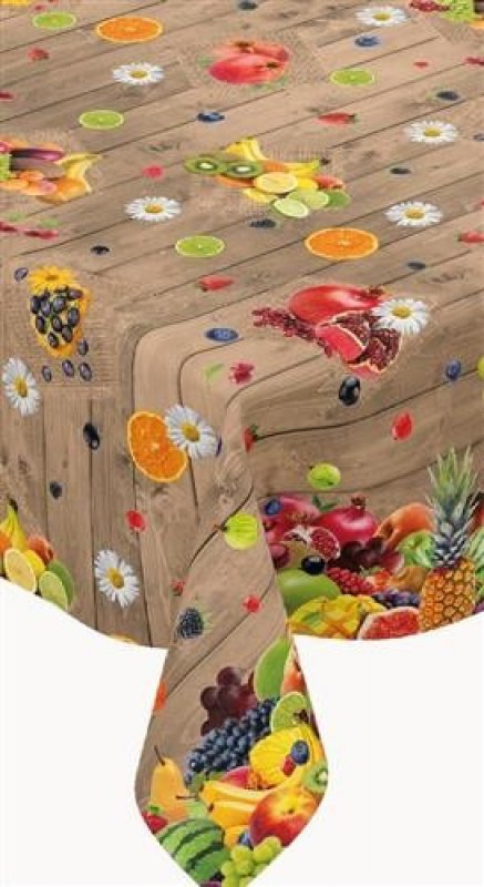 Ubrus PVC 194A tropické ovoce na hnědém dřevě metráž, 20 m x 140 cm ...