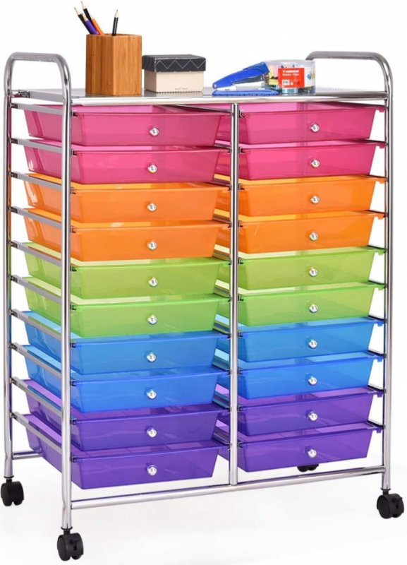 Regály a poličky – GIANTEX Kuchyňský vozík s 20 zásuvkami, úložný vozík se 4 univerzálními koly ...