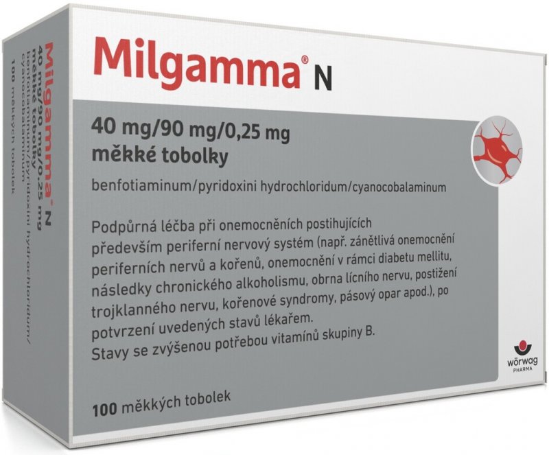MILGAMMA N POR 40MG/90MG/0,25MG CPS MOL 100 od 445 Kč na Hledejceny.cz