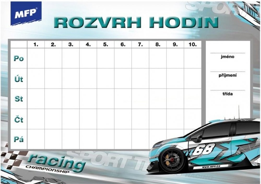 MFP Rozvrh hodin A5 násobilka vzorce vyjmenovaná slova auto II – Zboží Mobilmania