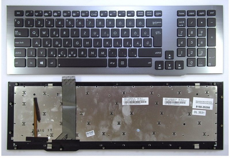 klávesnice Billentyűzet Asus G75 G75V G75J fekete/ezüst határ MAGYAR ...