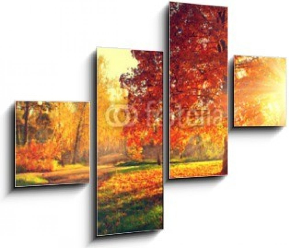 Obrazy – Obraz 4D čtyřdílný - 120 x 90 cm - Autumn scene. Fall. Trees ...