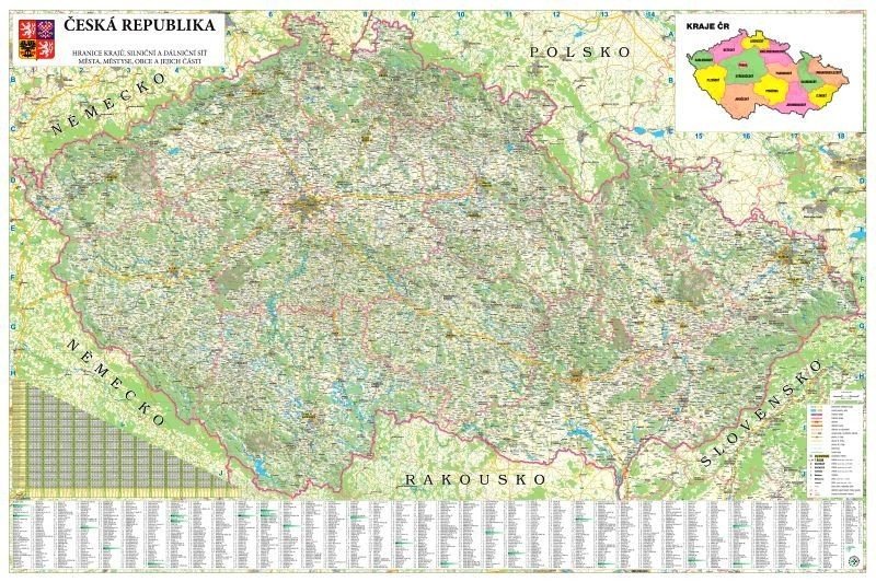 Mapy Excart Maps Česká republika 1:350.000 nástěnná automapa 135x90 cm ...