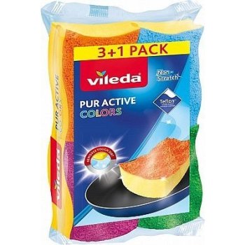 Vileda PUR active Colors střední houbička na nádobí, 3+1 ks od 55 Kč ...