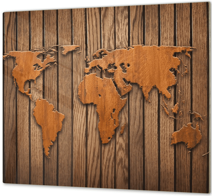 Glasdekor Ochranná deska vyřezávaná mapa na dřevě - Lepení na zeď: Bez ...