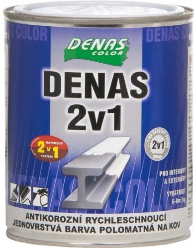 Denas 2v1, jednovrstvá barva na kov, antikorozní, rychleschnoucí ...