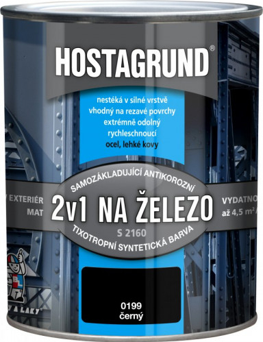 Barvy A Laky Hostivař Hostagrund 2v1 S2160 základní i vrchní barva na kov, 0199 černá, 600 ml od ...