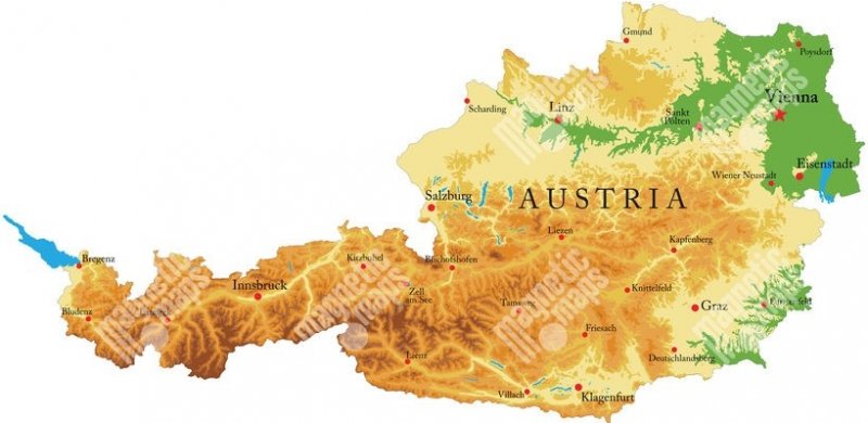 Magnetická mapa Rakouska, geografická, reliéfní (pozinkovaný plech) 106 ...