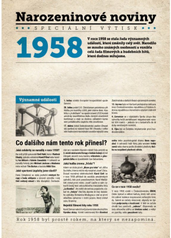 Narozeninové noviny 1958 s vlastním textem Narozeninové noviny 1958 ...