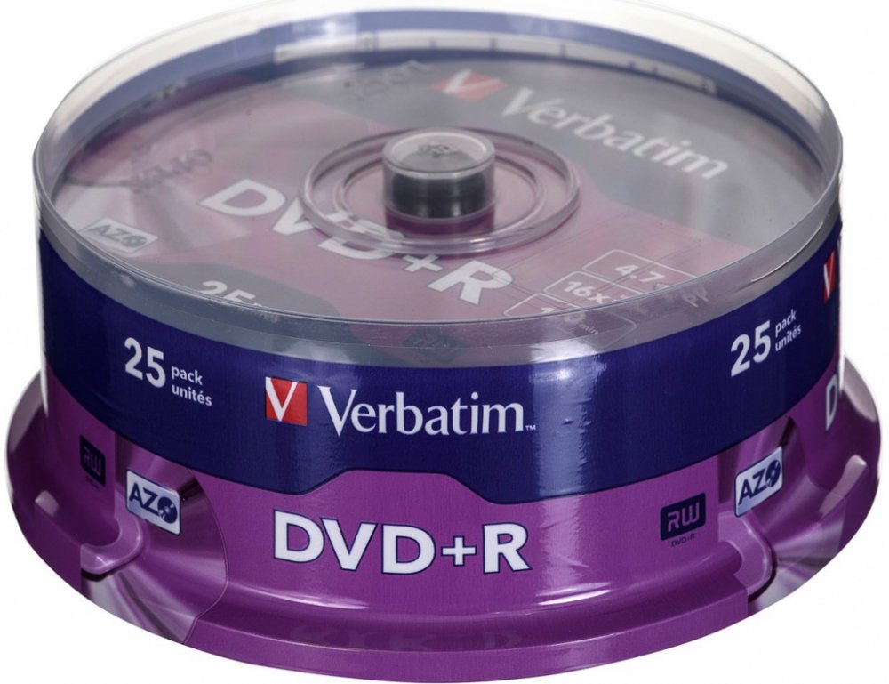 Verbatim DVD+R 4,7GB 16x, Advanced AZO+, cakebox, 25ks (43500) od 167 ...