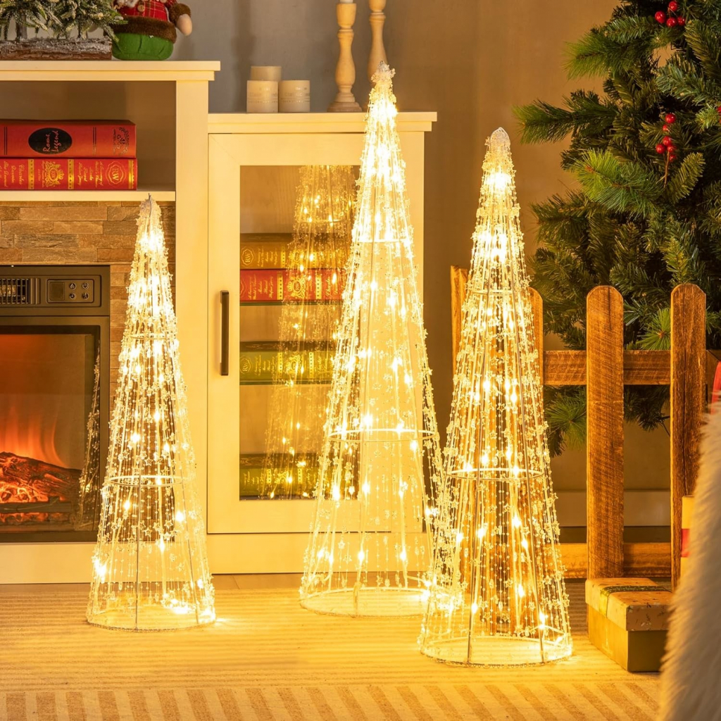 COSTWAY 3 LED vánoční stromek ve tvaru kužele osvětlená vánoční ...