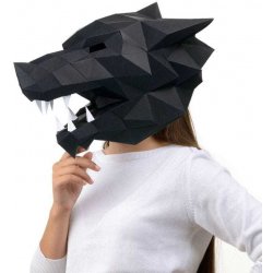 papírový model 3D maska Vlk černý vystřihovánka a papírový model ...