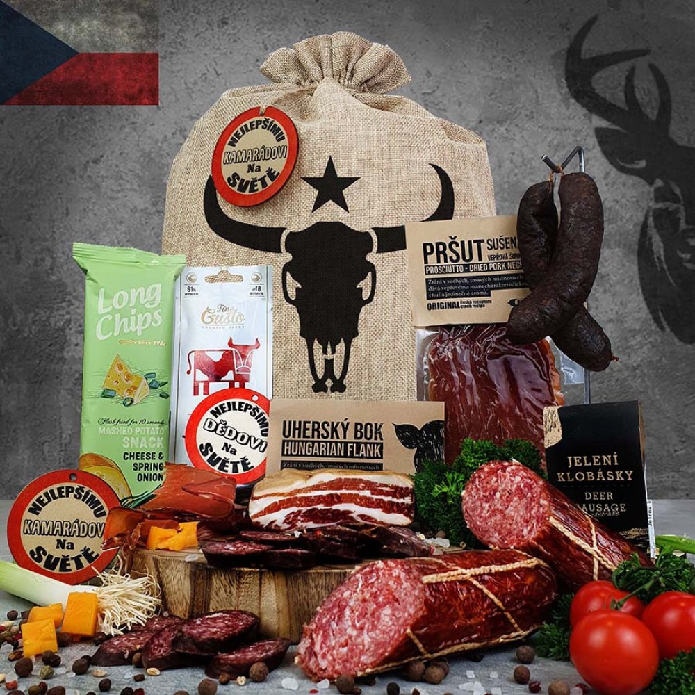 Dárkový koš v pytli pro chlapa masožravce | Originální dárek pro chlapa ...
