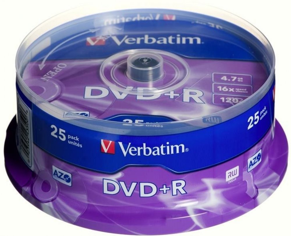 Verbatim DVD+R 4,7GB 16x, Advanced AZO+, cakebox, 25ks (43500) od 167 ...