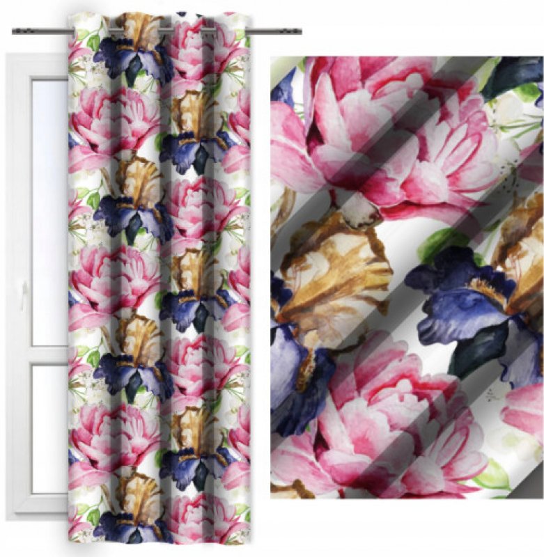 YESTU Hotový závěs na řasící pásce a kroužcích Barevná zahrada ...