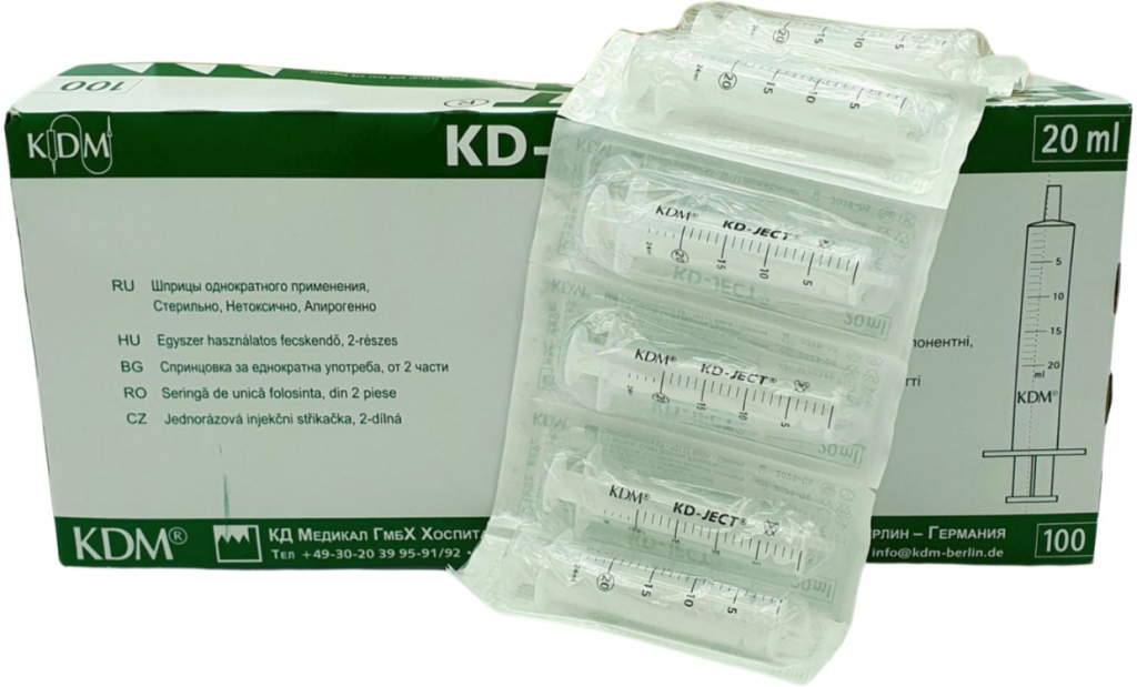 KDM KD-JECT jednorázová stříkačka 2-dílná 20ml luer sterilní od 2,91 Kč ...