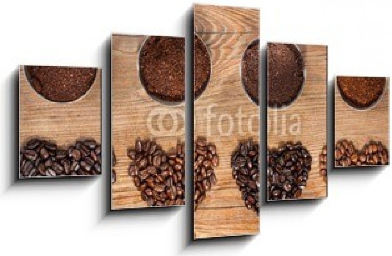 Obraz 5D pětidílný - 125 x 70 cm - Coffee Beans and Ground Coffee ...