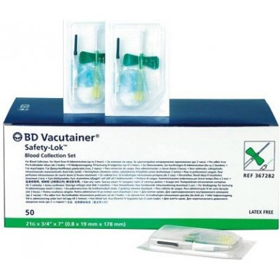 BD VACUTAINER Safety-lok odběrový set s křídly 21G 0,8 x 19 mm x 178 mm ...