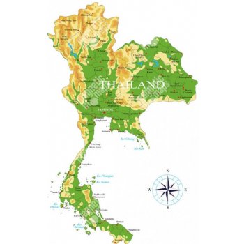 Magnetická mapa Thajska, geografická, reliéfní (pozinkovaný plech) 67 x ...