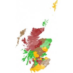 Magnetická mapa Skotska, administrativní, barevná (pozinkovaný plech ...