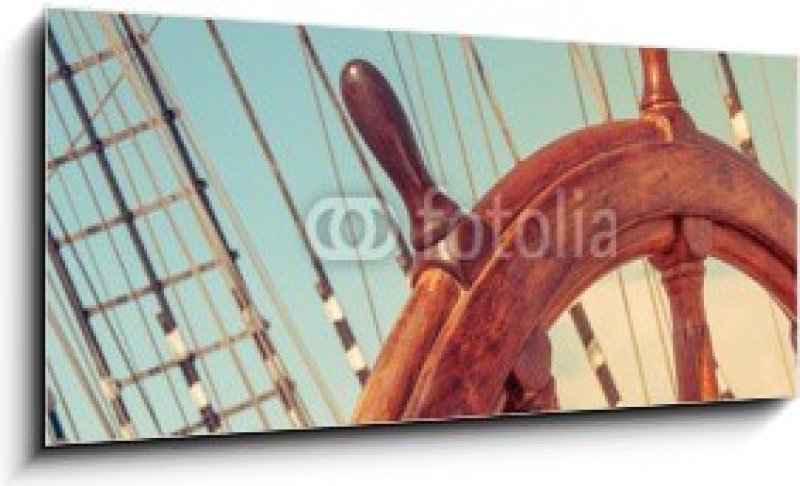 Obraz 1D panorama - 120 x 50 cm - Steering wheel of old sailing vessel ...
