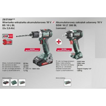 Metabo Bs 18 L Bl + Ssw 18 Lt 300 Bl od 9 713 Kč - Heureka.cz