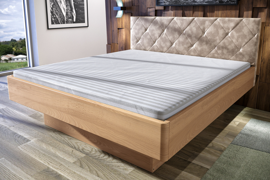 Postele Rovder Emily s úložným prostorem Buk / Bíla / Látka Zoya Green ...