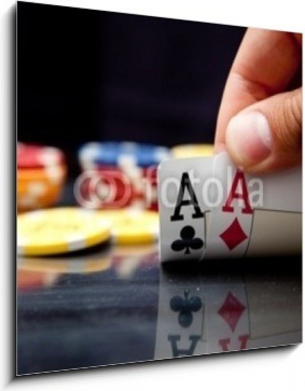 Obraz 1D - 50 x 50 cm - Male hand showing two aces Mužská ruka s dvěma ...