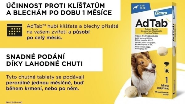 AdTab 900 mg žvýkací tablety pro psy 22-45 kg 1 tbl od 285 Kč - Heureka.cz