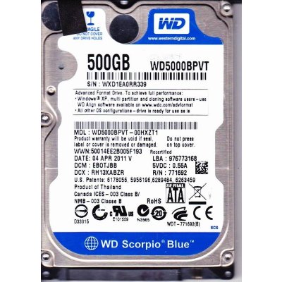 WD Scorpio Blue 500GB, SATAII, 5400rpm, 8MB, AF, WD5000BPVT od 50 ...